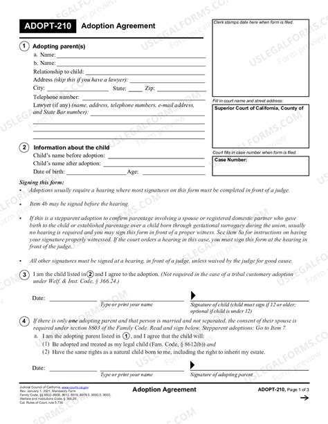 California Adoption Agreement Us Legal Forms