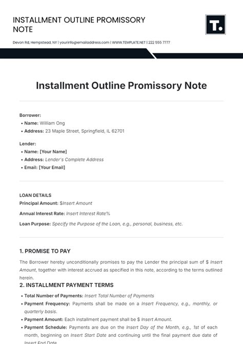 Free Installment Promissory Note Template To Edit Online