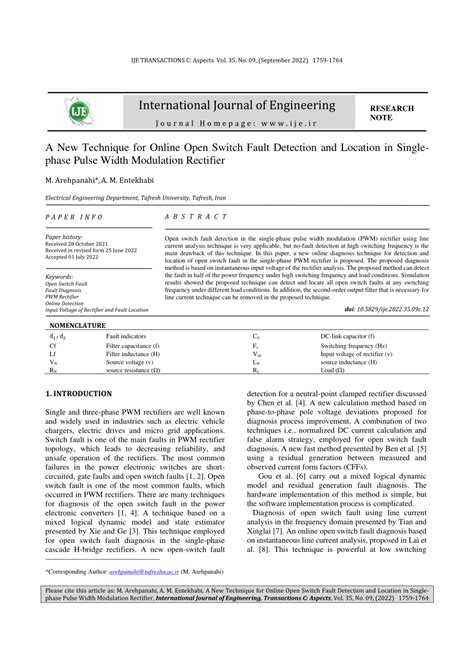 Pdf A New Technique For Online Open Switch Fault Detection And Location In Single Phase Pulse