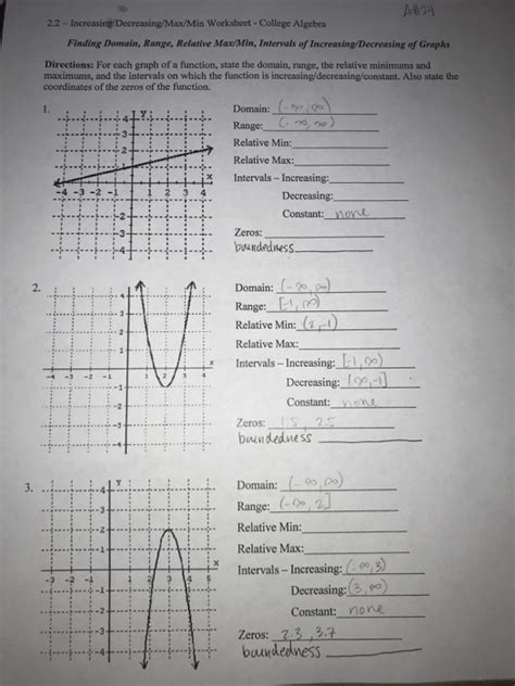domain range increasing decreasing worksheet