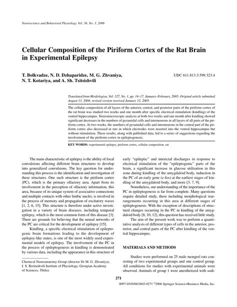 Pdf Cellular Composition Of The Piriform Cortex Of The Rat Brain In Experimental Epilepsy