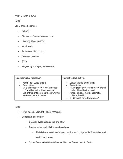 Week 8 Class Descriptions Week 8 10 24 And 10 10 Sex Ed Class