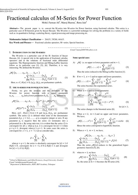 Pdf Fractional Calculus Of M Series For Power Function