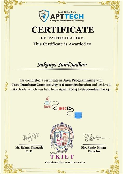 Sukanya Jadhav On Linkedin Java Jdbc Certificate