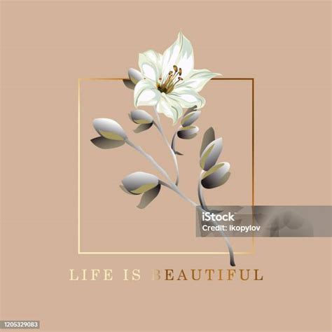 인생은 아름다운 엽서입니다 백합 꽃과 프레임 긍정적 인 동기 부여 카드 벡터 일러스트가있는 포스터 개념에 대한 스톡 벡터 아트 및 기타 이미지 Istock
