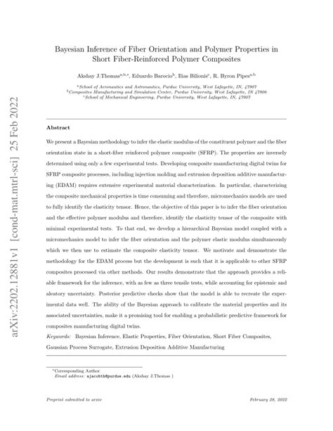 Pdf Bayesian Inference Of Fiber Orientation And Polymer Properties In Short Fiber Reinforced