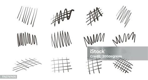 해칭 및 크로스 해칭 라인 낙서 손 그리기 세트 수직 대각선 또는 평행 스트로크 취소선 낙서 벡터 스톡 일러스트 고립 거친 필름 효과에 대한 스톡 벡터 아트 및 기타 이미지