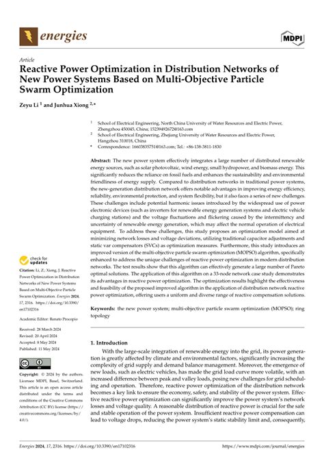 Pdf Reactive Power Optimization In Distribution Networks Of New Power