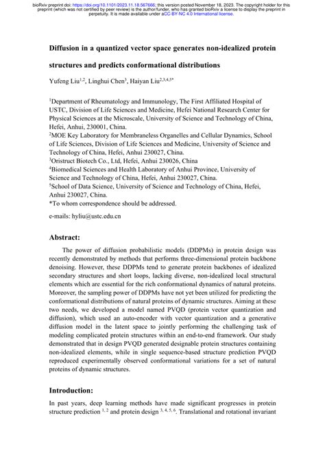 Pdf Diffusion In A Quantized Vector Space Generates Non Idealized Protein Structures And