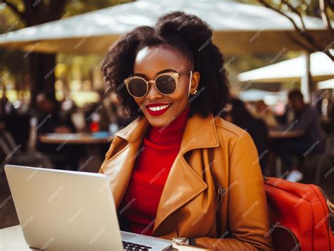Premium Ai Image Woman From Colombia Working On A Laptop In A Vibrant