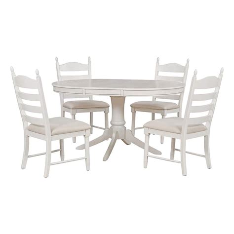 5 Piece Retro Functional Dining Table Set Wood Round Extendable Dining