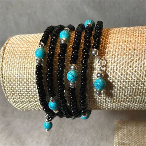 Black And Turquoise Memory Wire Bracelet Etsy Artofit