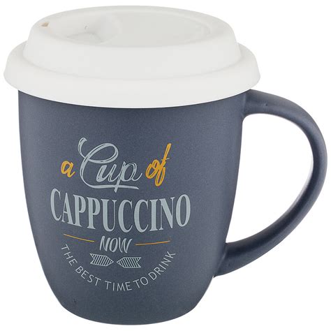 Кружка фарфоровая с силиконовой крышкой 400 мл синяя "Кофемания ...