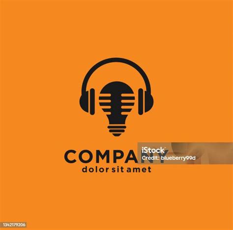 영감 팟 캐스트 개념 전구와 헤드셋 기호 창조적 인 토크 일러스트 음악 아이디어 아이콘 디자인 요소 스톡 벡터 전구에 대한 스톡