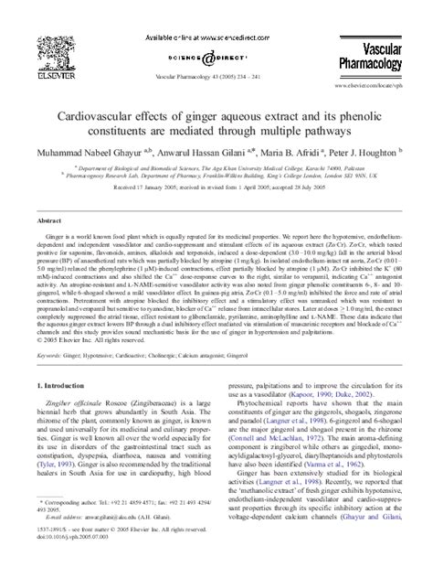 Pdf Cardiovascular Effects Of Ginger Aqueous Extract And Its Phenolic Constituents Are