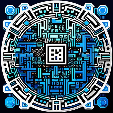 Qr 바코드 블루 회로판 디지털 Qr 코드 터 일러스트레이션 프리미엄 벡터