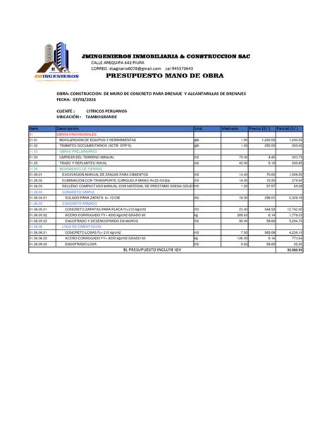 Cotizacion Obras De Arte Y Alcantarillas Pdf Hormigón Ingeniería