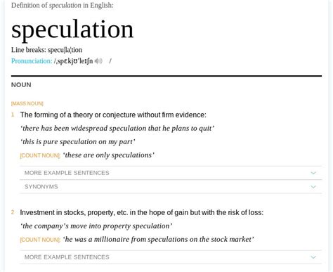 Definitions Of ‘speculation From Oxford Dictionaries Online Velcro City Tourist Board
