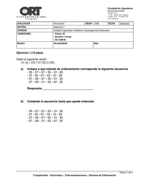 Parcial Algoritmos Y Estructura De Datos Ort 2 Página 1 De 4 Bernard