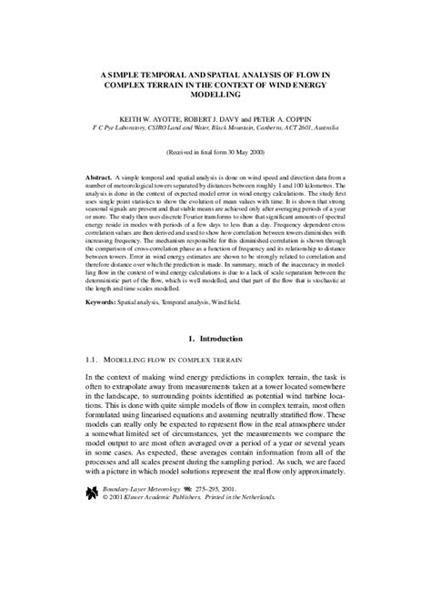 Pdf A Simple Temporal And Spatial Analysis Of Flow In Complex Terrain