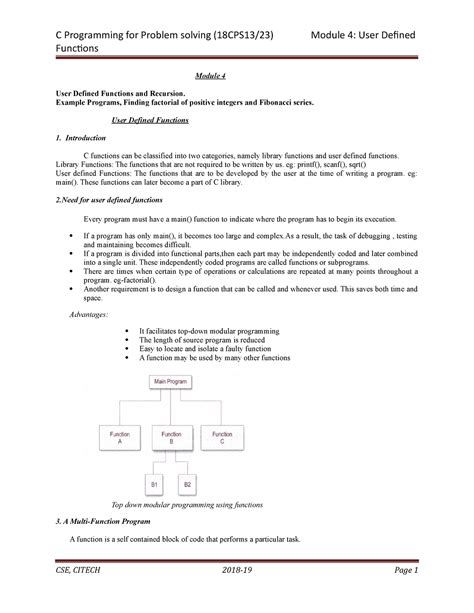 Module 4 First Part Lecture Notes Functions Module 4 User Defined Functions And Recursion