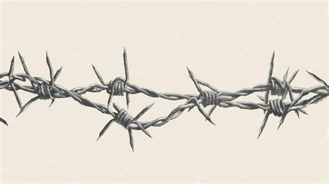 A Drawing Of A Barbed Wire Fence With A Line Of Barbed Wire Premium