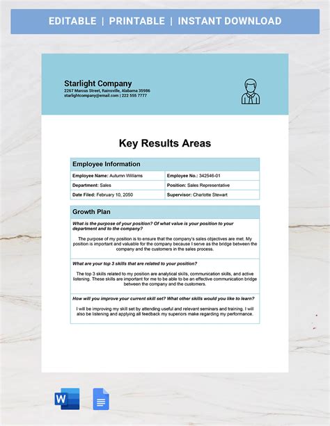 Free KRA Key Result Areas Templates To Edit Online