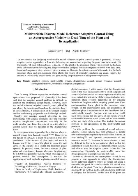 Pdf Multivariable Discrete Model Reference Adaptive Control Using An Autoregressive Model With
