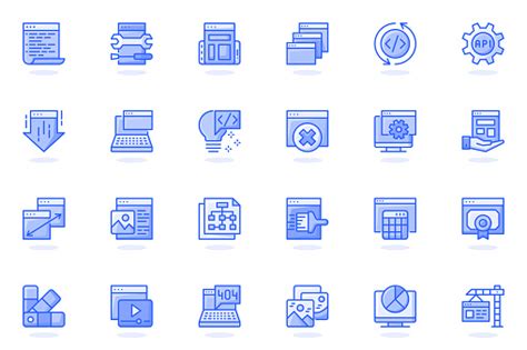 웹 개발 플랫 라인 아이콘입니다 코딩 인터페이스 요소 설정 사이트 구축 콘텐츠 페이지 탐색 개념의 개요 그림 웹 사이트 디자인을 위한 아이콘 팩의 벡터 일러스트레이션 0명에