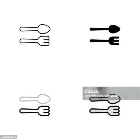 편집 가능한 획이 있는 4가지 스타일의 수저 아이콘 디자인 선 솔리드 플랫 라인 및 듀오톤 라인 웹 페이지 모바일 앱 Ui Ux 및 Gui 디자인에 적합합니다 Generic