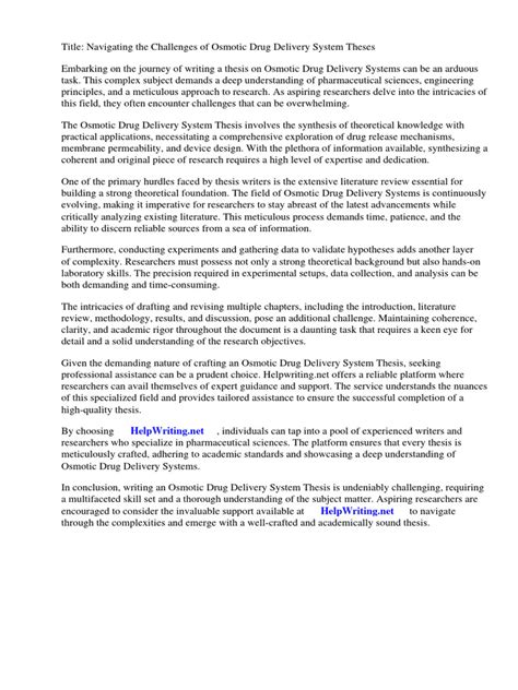 Osmotic Drug Delivery System Thesis Pdf