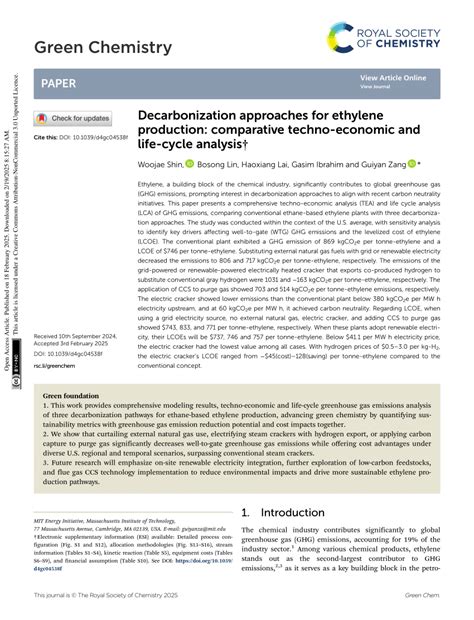 Pdf Decarbonization Approaches For Ethylene Production Comparative Techno Economic And Life