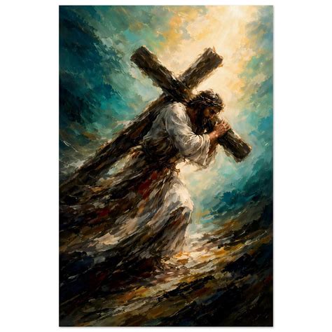 Jesus Carrying Cross Abstract Wall Art Christian Easter Painting