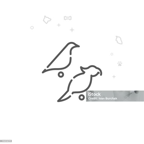 앵무새와 카나리아 벡터 라인 아이콘 기호 그림 기호입니다 빛 추상적인 기하학적 배경입니다 편집 가능한 스트로크 카나리아에 대한