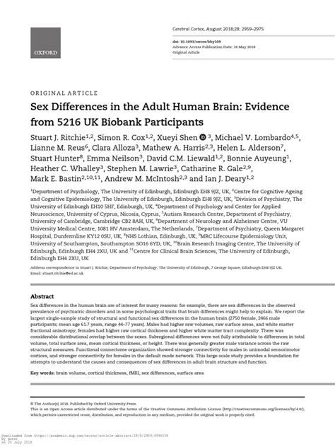 Sex Differences In The Adult Human Brain Pdf Sex Differences In Humans Cerebral Cortex
