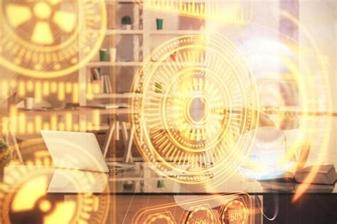 Premium Photo Double Exposure Of Tech Theme Drawings And Office Interior Background Technology