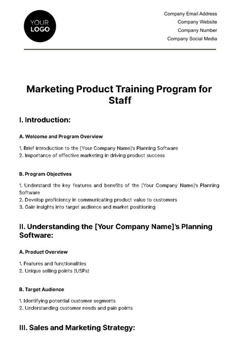 Free Marketing Product Training Program For Staff Template To Edit Online
