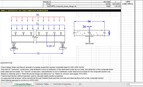 SIMPLY SUPPORTED I SECTION COMPOSITE BEAM DESIGN Excel Sheets