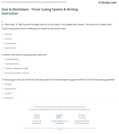 Quiz And Worksheet Three Cueing System And Writing Instruction