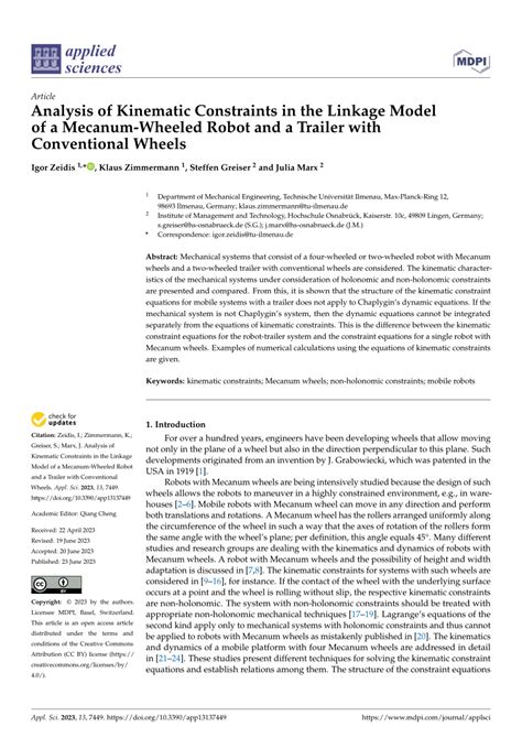 Pdf Analysis Of Kinematic Constraints In The Linkage Model Of A Mecanum Wheeled Robot And A