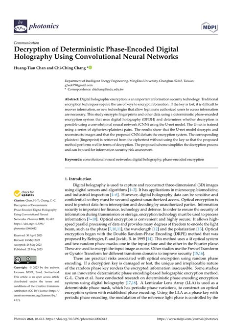 Pdf Decryption Of Deterministic Phase Encoded Digital Holography Using Convolutional Neural