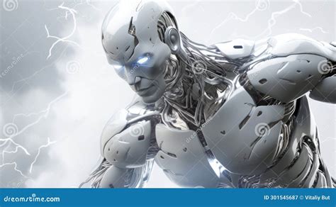 High Tech Robot With Silver Energy Splash In The Form Of Lightning Ai Stock Image Image Of