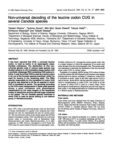 Pdf Non Universal Decoding Of The Leucine Codon Cug In Several