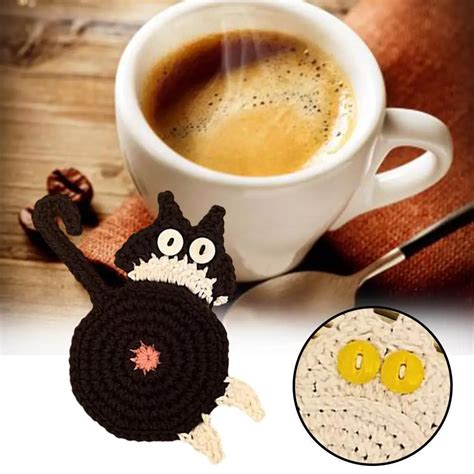 고양이 모양의 차 코스터 컵 니트 컵 홀더 매트 테이블 플레이스 매트 단열 미끄럼 방지 그릇 커피 컵 받침 고양이 엉덩이 코스터mats And Pads Aliexpress