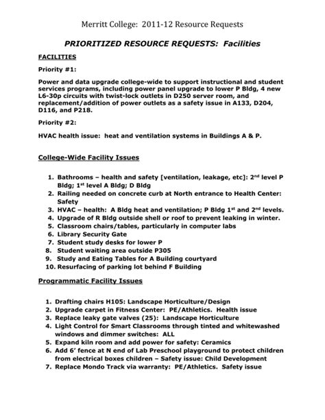 prioritized resource requests facilities