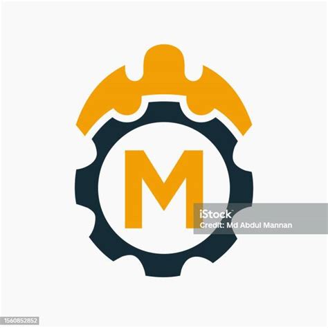 기어 아이콘이 있는 건설 로고 문자 M 개념 Engineering Architect Repair 로고 개념에 대한 스톡 벡터 아트 및 기타 이미지 Istock