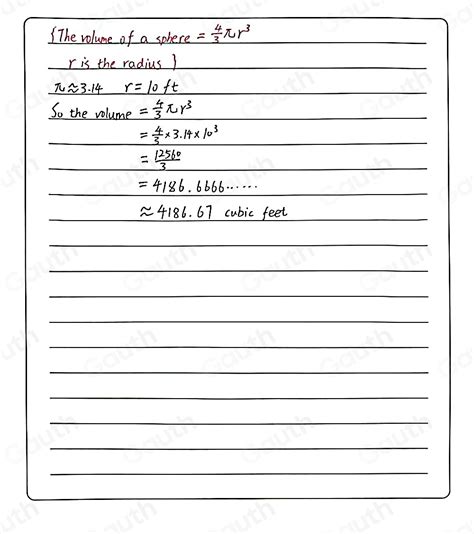 Solved What Is The Volume Of This Sphere Use π Approx 314 And Round Your Answer To The