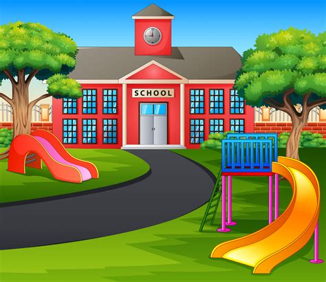 Escena Con Edificio Escolar Y Parque Infantil Vector Premium