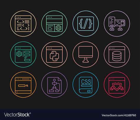 Set Line Browser With Shield Server Data Web Vector Image
