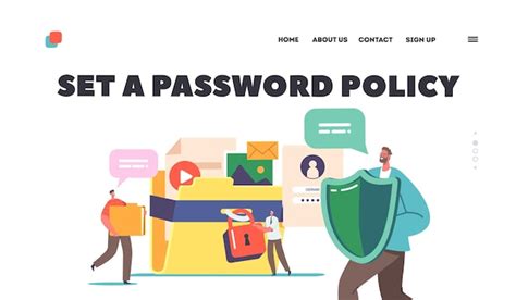 Premium Vector Password Policy Landing Page Template Tiny Characters At Huge Protected Folder